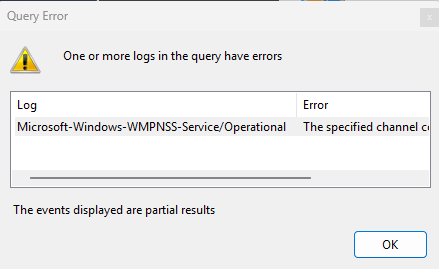 Event Viewer: Query Error: Microsoft-Windows-WMPNSS-Service\Operational ...