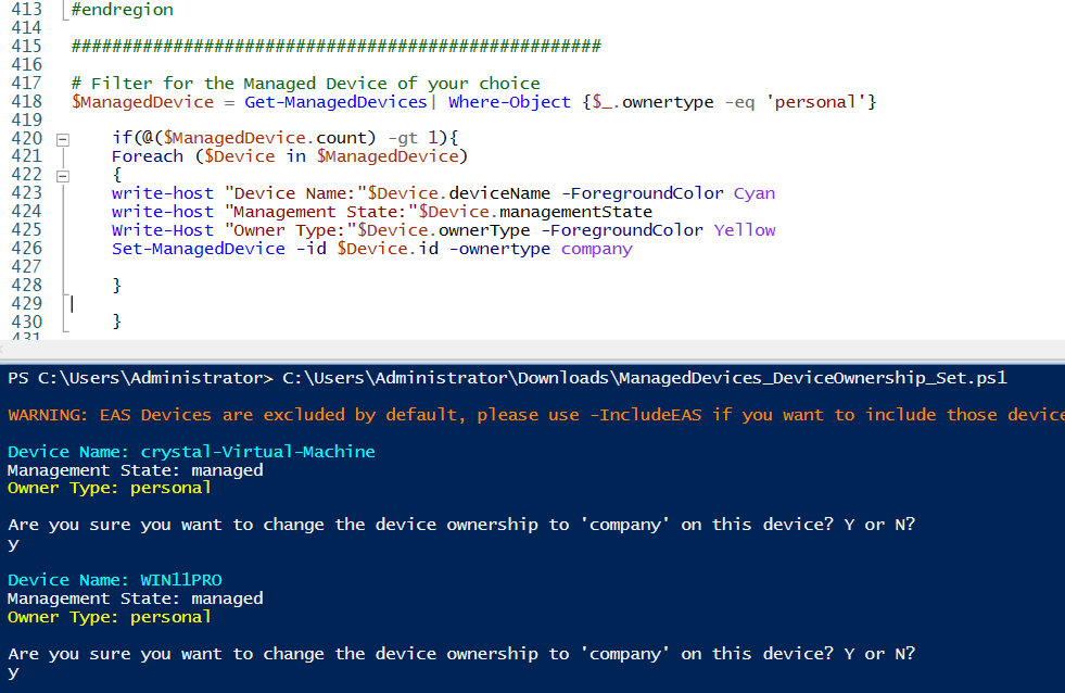 Is there any script or any API to change the device ownership in bulk ...