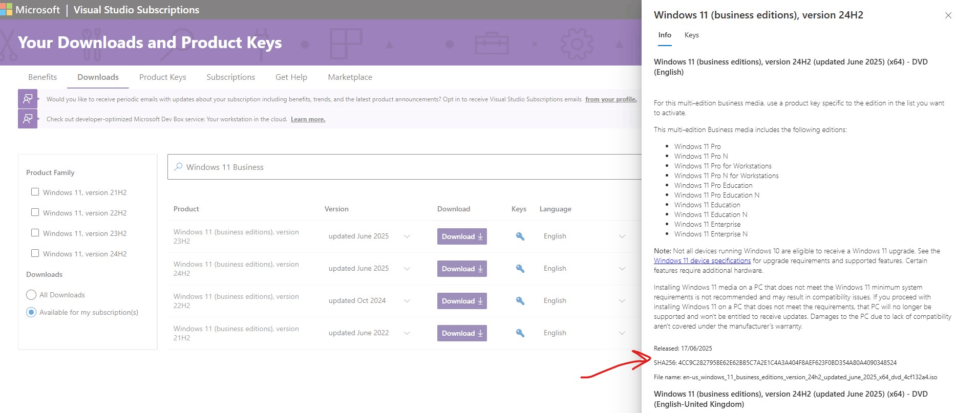 Where to get SHA256 Hash for Microsoft ISO downloads? - Microsoft Q&A
