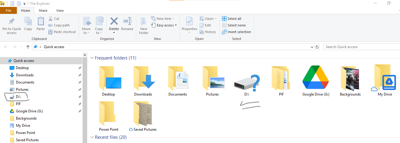 Still blue question mark on D: drive, can't interact with it and doesn ...