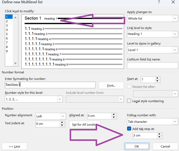 Adjust spacing between the Section Number and the section description ...
