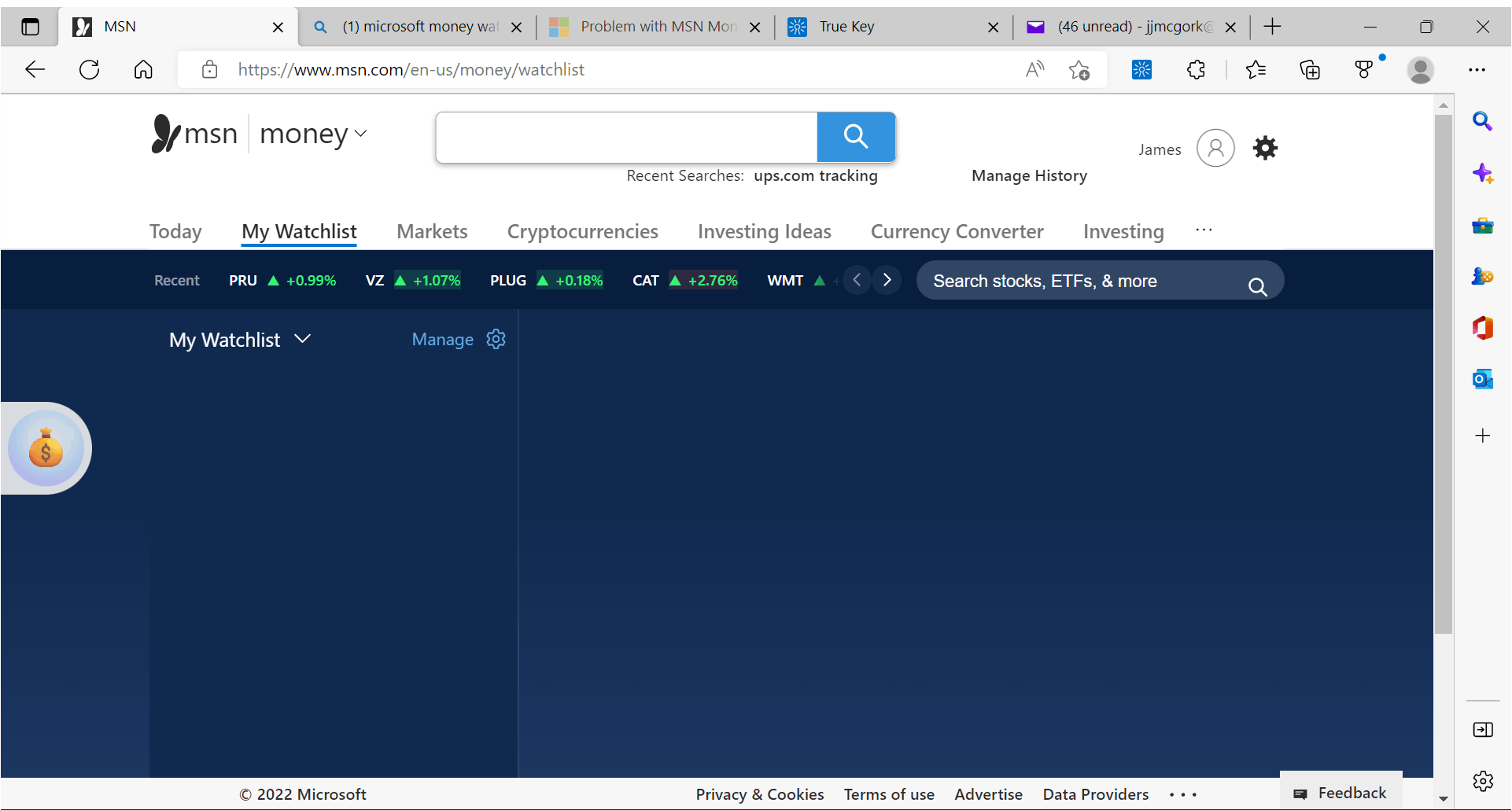 Problem with MSN Money "MYWATCHLIST" - Microsoft Q&A