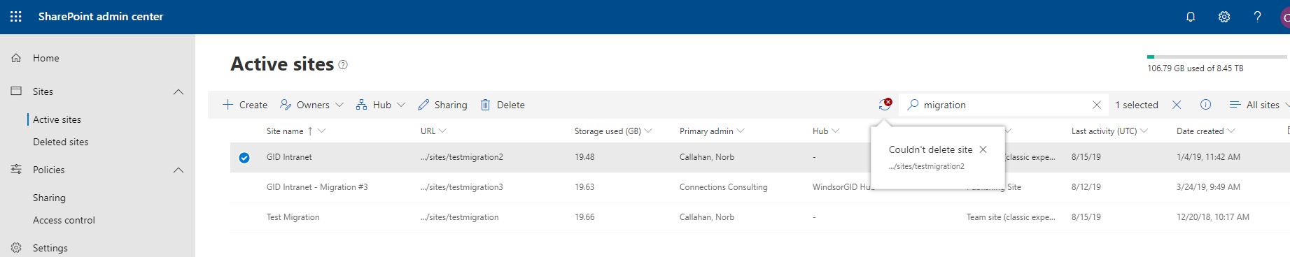 Can't delete Sharepoint Sites - Microsoft Q&A