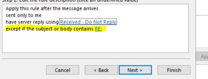 Create an Outlook Rule to autoreply to all new messages but not replies - Microsoft Q&A