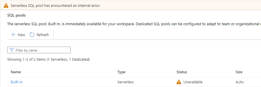 Serverless SQL pool has encountered an internal error - Microsoft Q&A