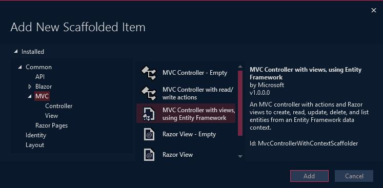Unable to Add Scaffolded Items with Visual Studio when Developing an ASP.NET Project - Microsoft Q&A