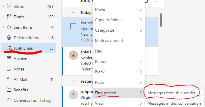 Missing "Find Related Messages from this sender" Option in Outlook Web App Inbox - Microsoft Q&A