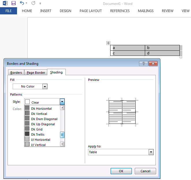 Word 2013 Tables: How to shade cell using dots - Microsoft Q&A