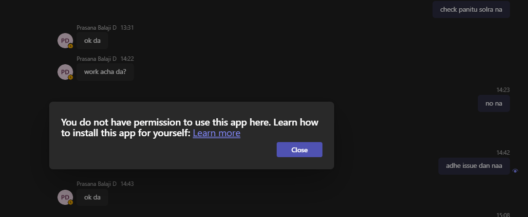 "You do not have permission to use this app here" error while integrating Azure Bot with ...