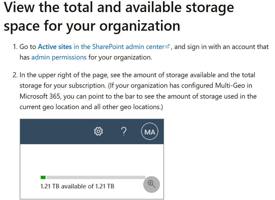 see used storage and limits in sharepoint - Microsoft Q&A