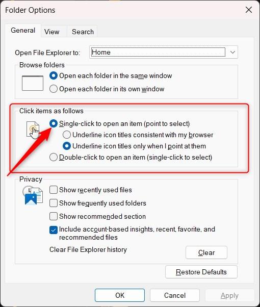 Single Click for opening files - Microsoft Q&A