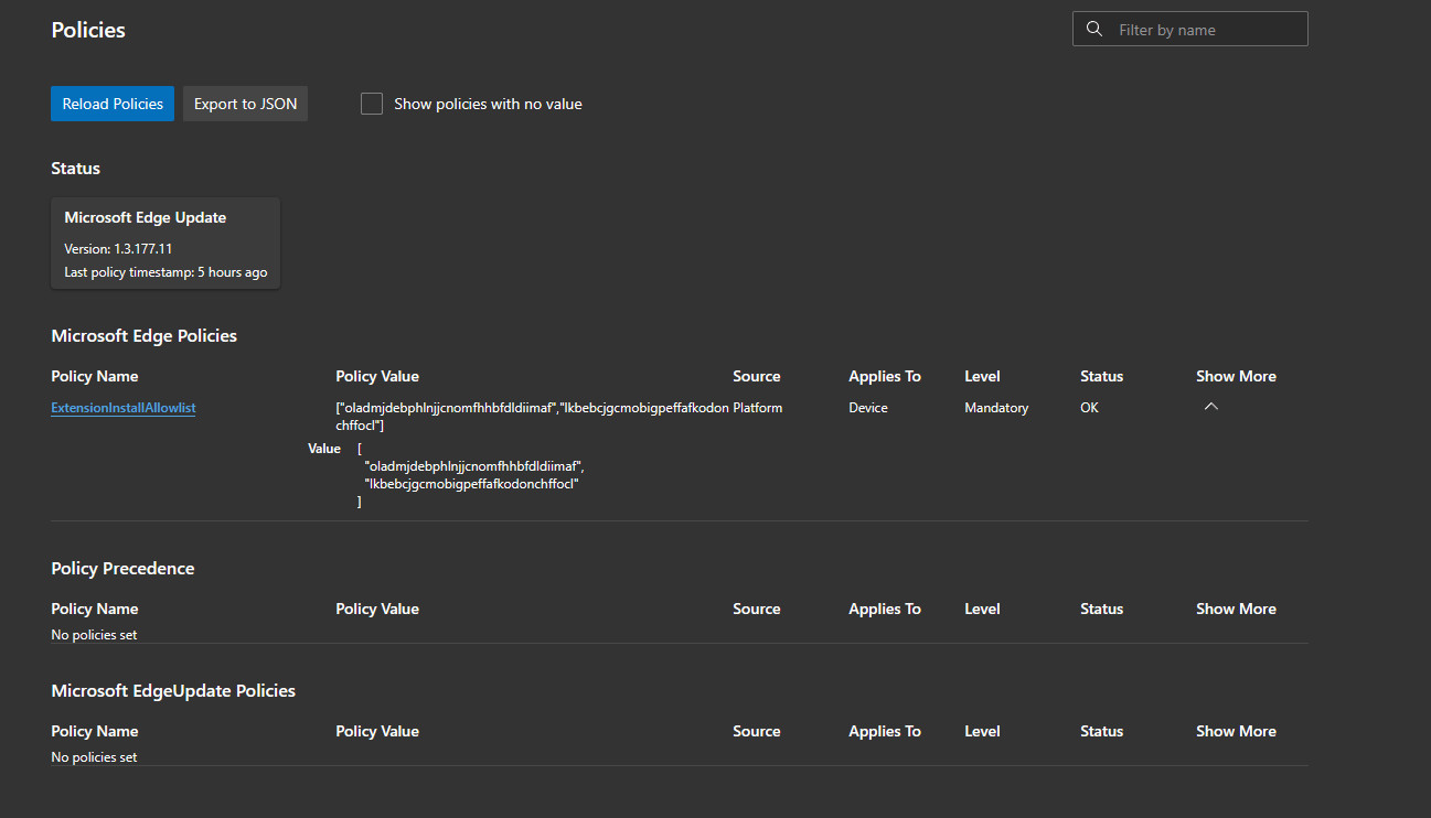 self-imposed edge management policies interferring with browser ...