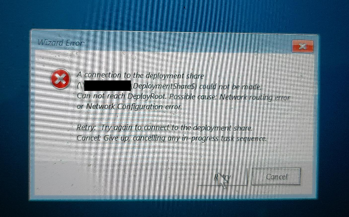MDT Error- a connection to the deployment share could not be made. Can ... MDT Error- a connection to the deployment share could not be made. Can ...