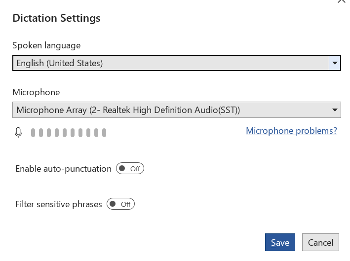 Voice dictation punctuation is not recognized in MS 365 and office ...