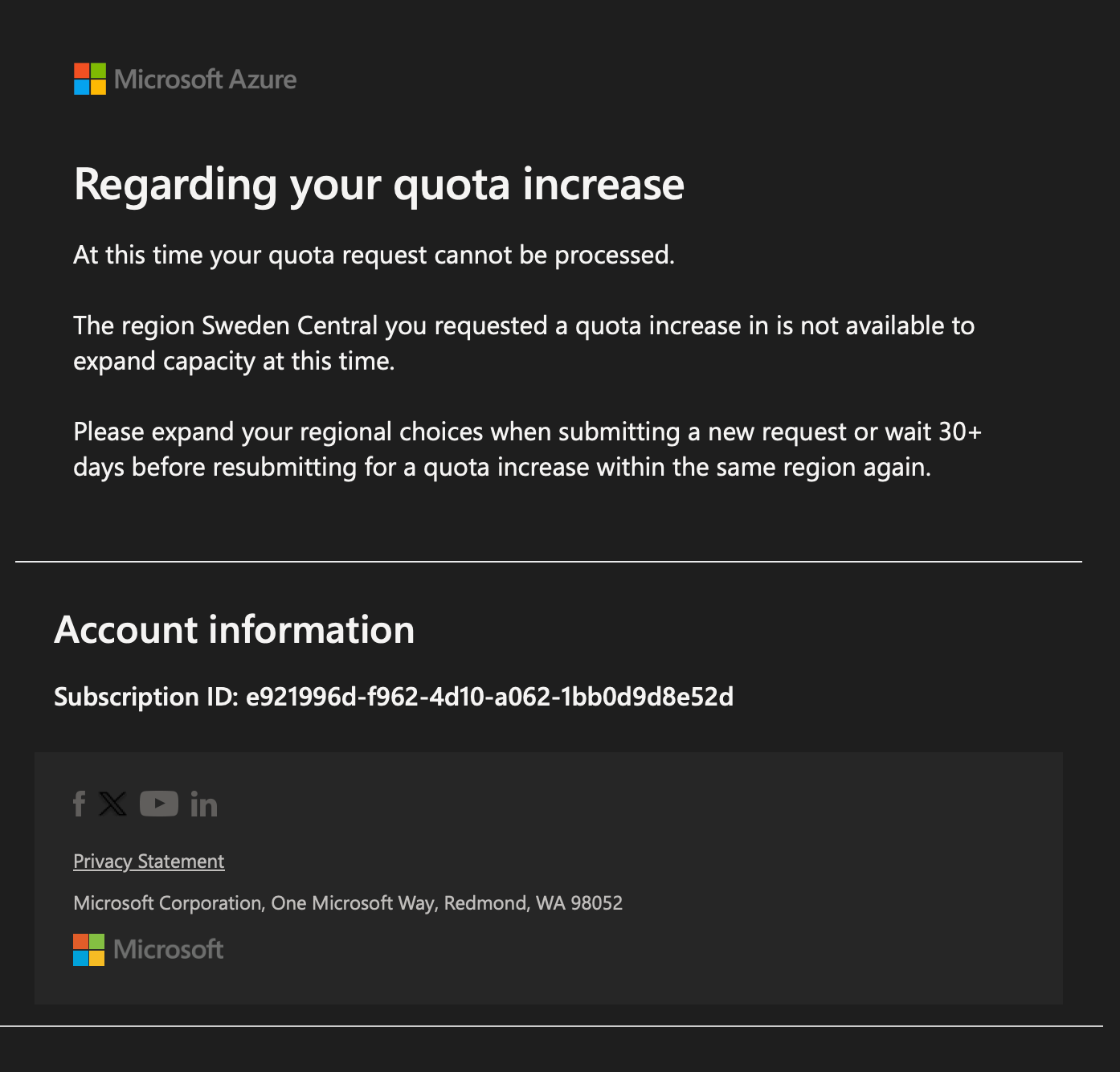 Always getting no available quota error for Azure openai realtime api ...