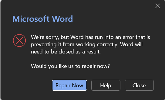 why this is coming whenever i try to open the word app? - Microsoft Q&A