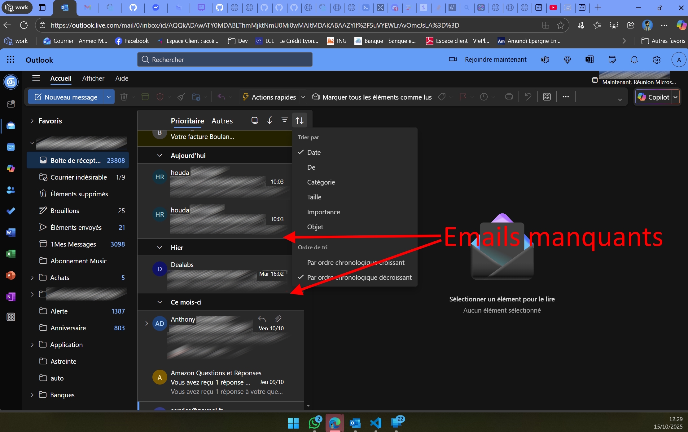 email invisible sur outlook.com et visible sur outlook mobile ...