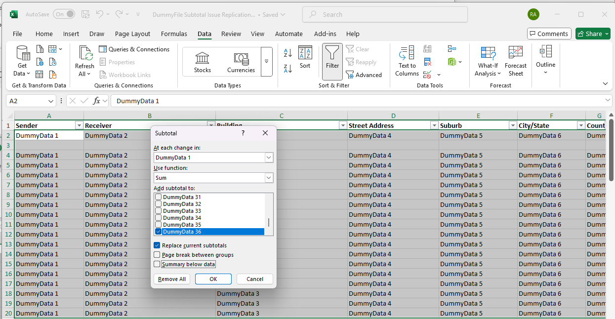 Subtotal Function Ignoring Row 1 As Column Headers When Using Row Selections Microsoft Qanda