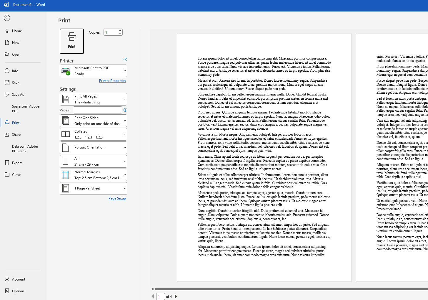 MS Word (Office 365) when printing defaults to the 'Printer' box and ...