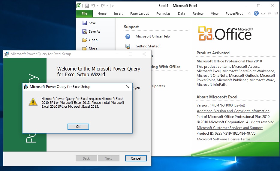 How do I trouble shoot installing power query for Excel 2010 ...