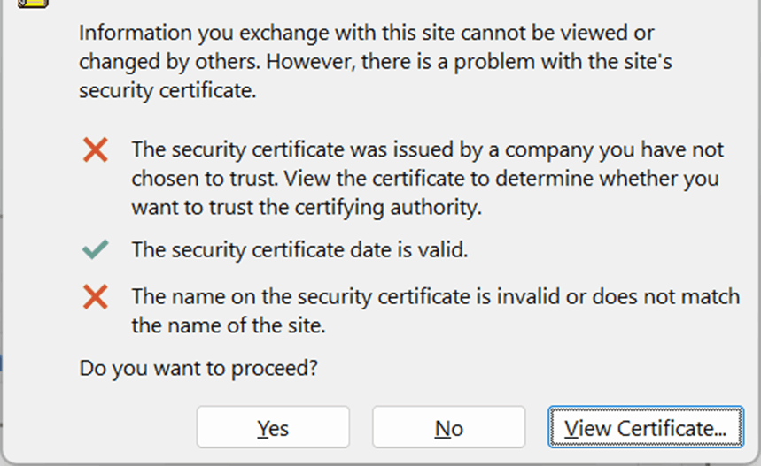 What should I do with the outlook pop-up security alert saying certificate invalid? - Microsoft Q&A