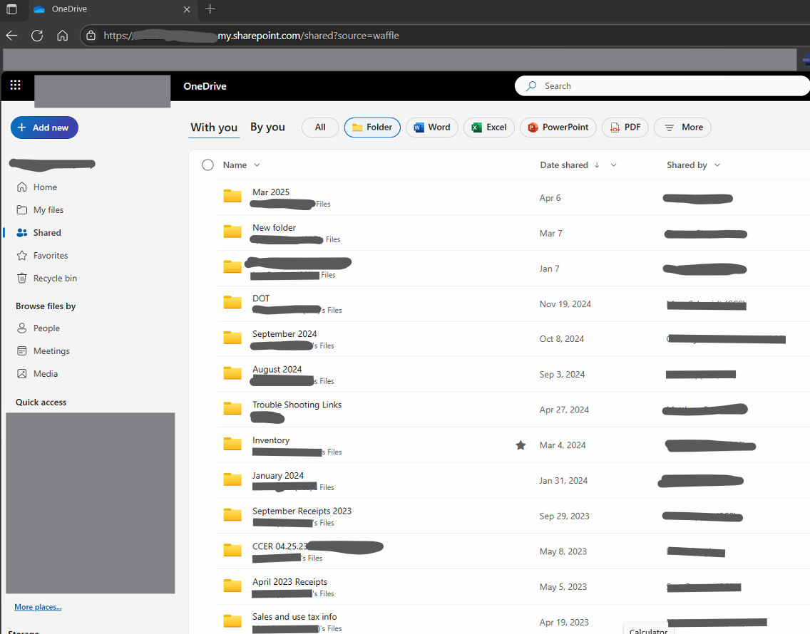 User's OneDrive 'Shared | With you' view keeps losing most of the files ...