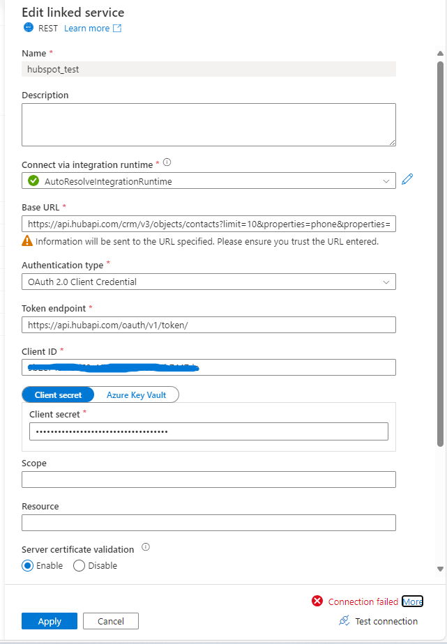 How To Link Rest Api In Azure Synapse For Hubspot With Oauth 20 Authentication Microsoft Qanda 