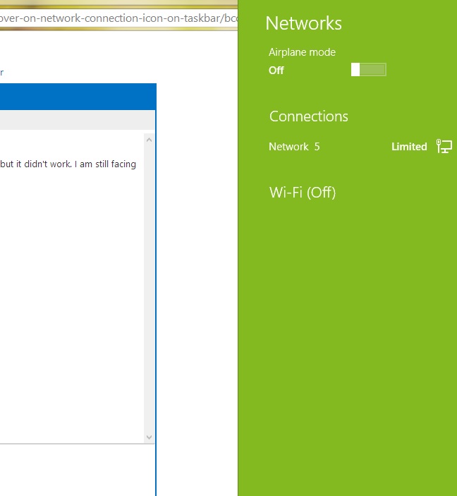 When I hover on Network connection icon on taskbar it shows 'No ...