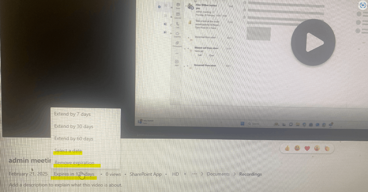 MS Teams webinar - how to extend the lifetime of a recording after ...