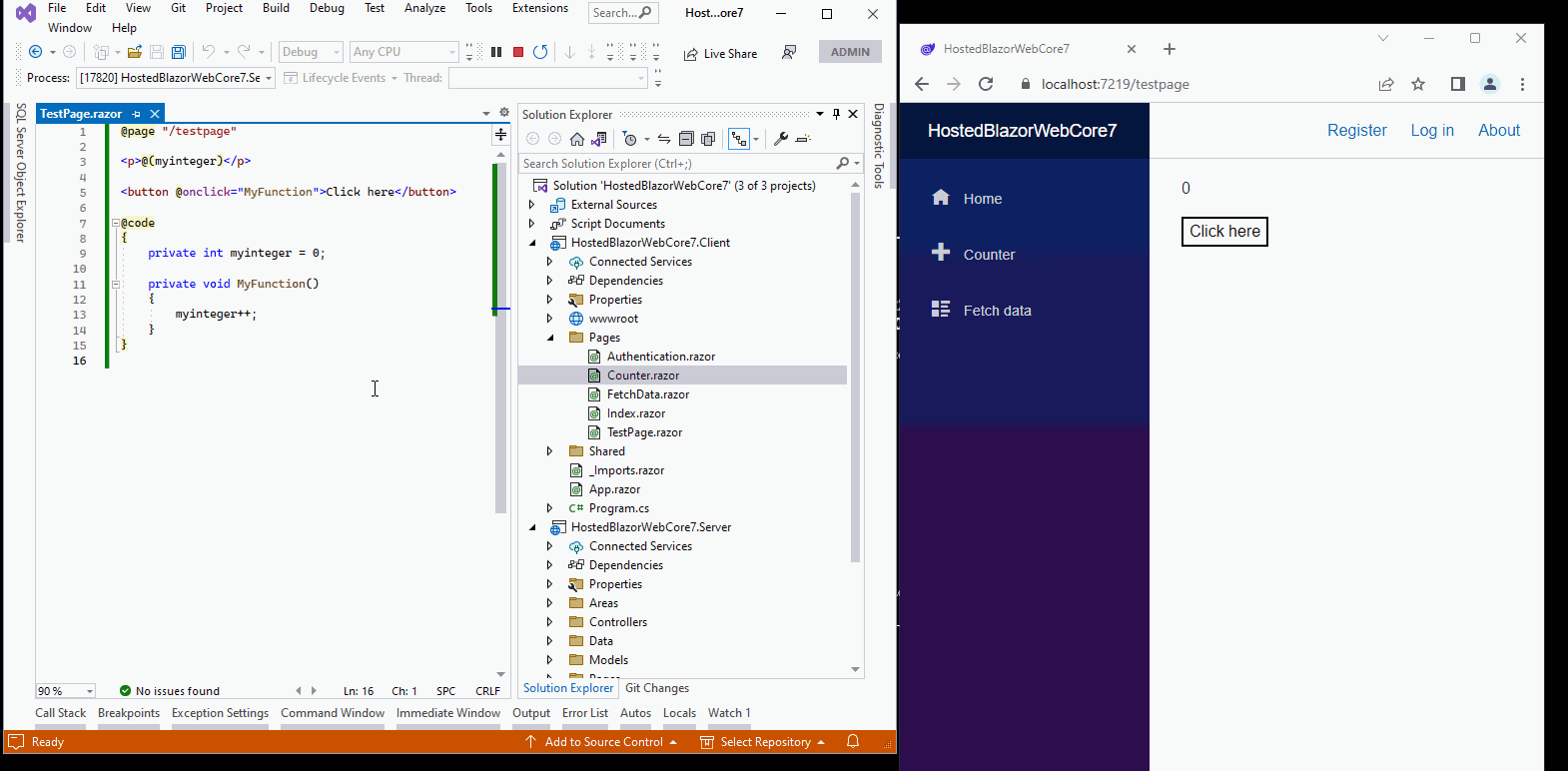 Why does the onclick event not work, in my razor pages hosted blazor ... Why does the onclick event not work, in my razor pages hosted blazor ...