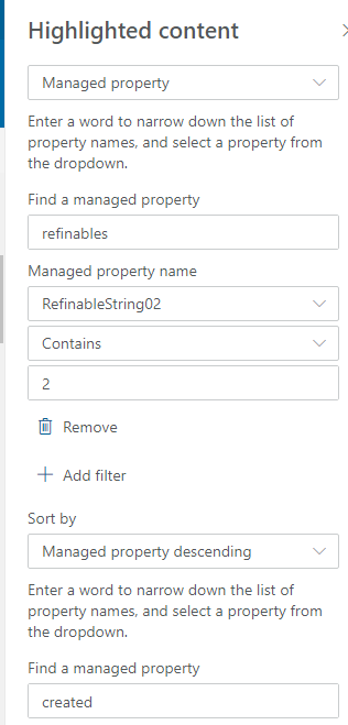 Modern bug: managed property filter in highlighted content web part ...