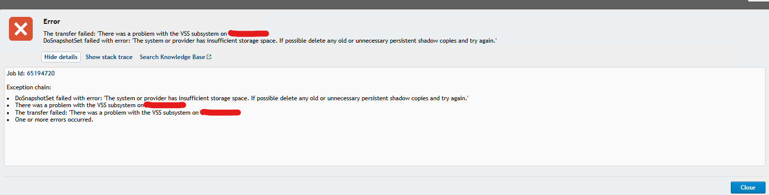 VSS Shadow copies none existent - Microsoft Q&A