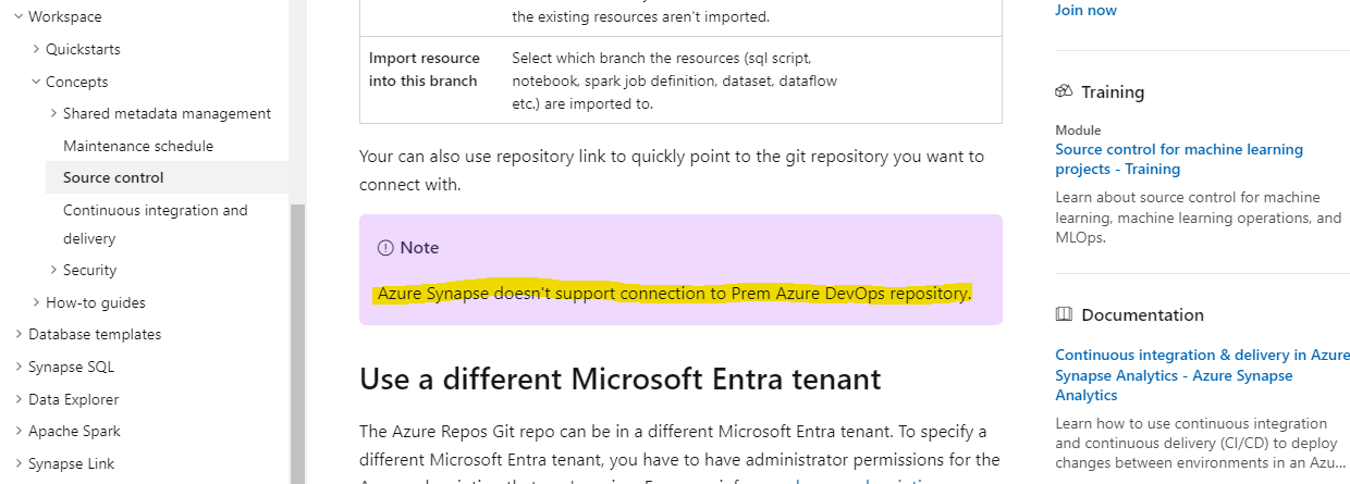 Is Azure Synapse Git Integration Possible With Azure Devops On Prem Repo Microsoft Qanda 