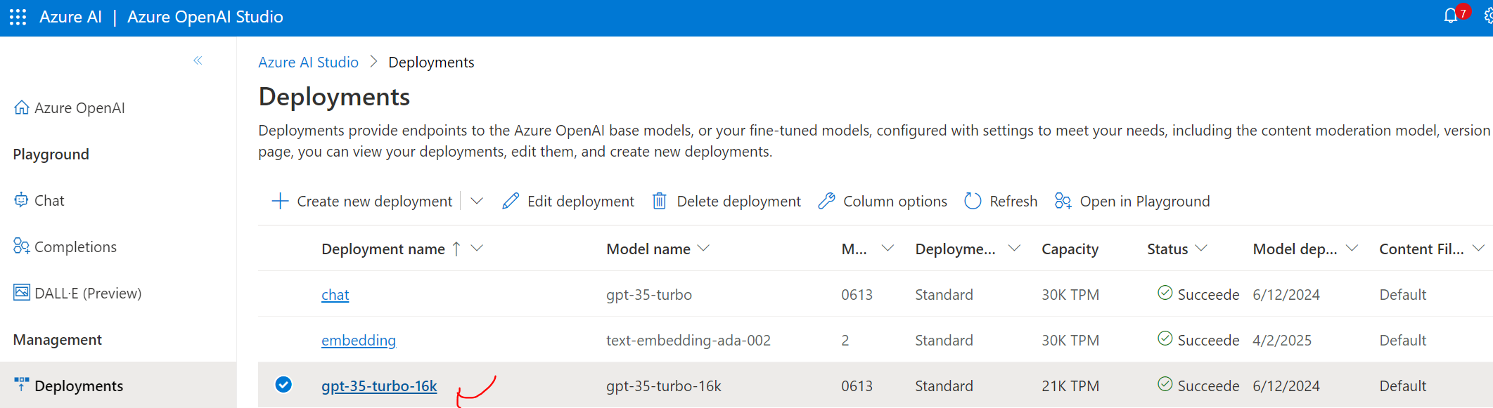 Cannot deploy GPT-35-16k model in Azure AI Studio (Preview) - Microsoft Q&A