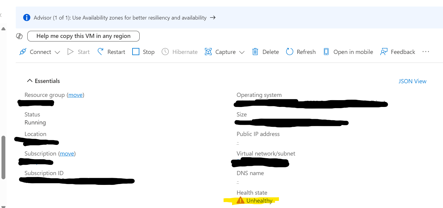 Unhealthy status on VM - Microsoft Q&A