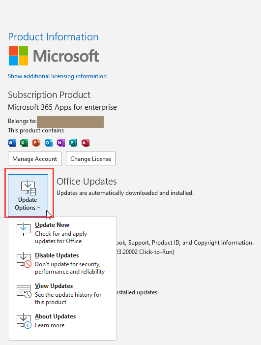 Office 365 is not updating automatically even though "Receive updates ...