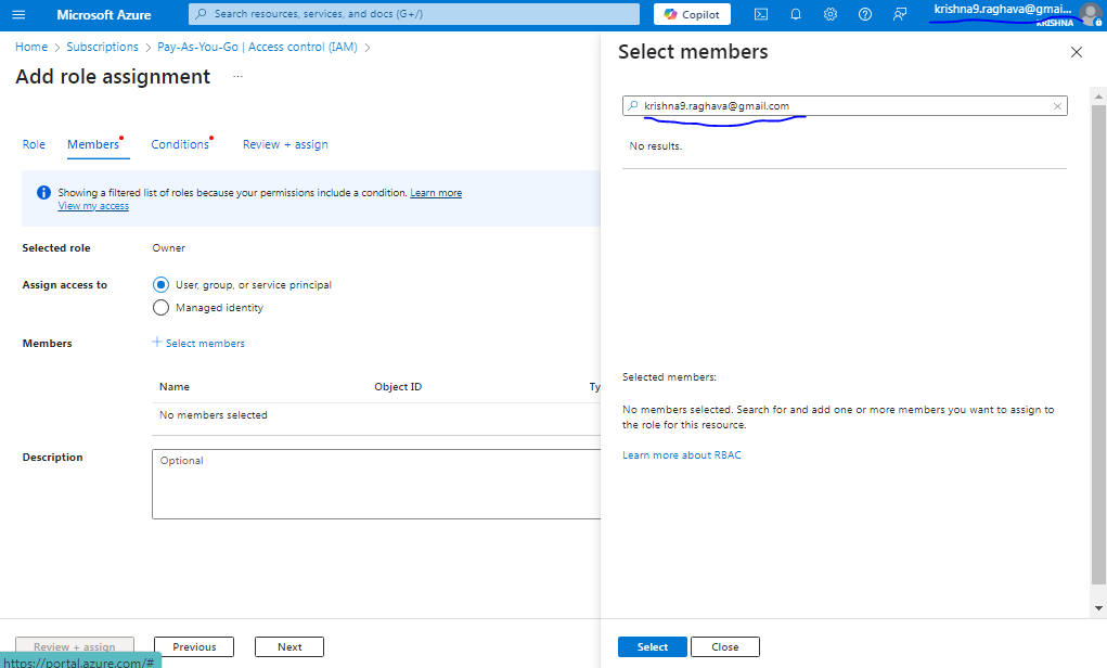 Azure IAM add role assignment, add members is not able to find with my ...