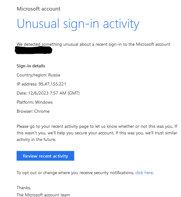 Received Unusual sign-in activity email; Mentioned activity not showing ...