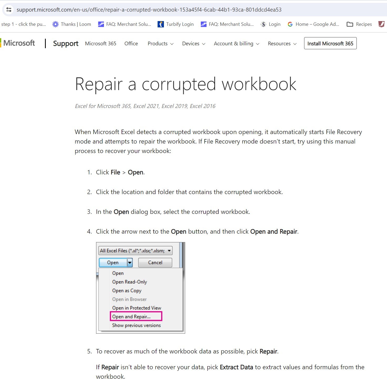 Where is "Open and Repair" in Excel 365? - Microsoft Q&A