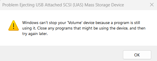 I'm trying to eject my Portable hard drive and it keeps telling me that ...