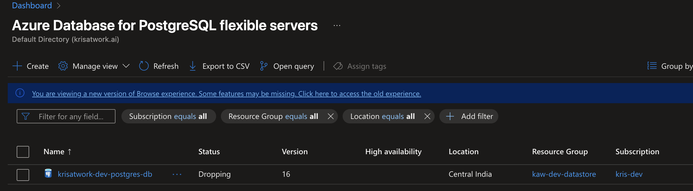 Postgres Flexible server stuck in Dropping state - Microsoft Q&A