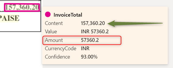 The 'Amount' does not match the 'Content' in some documents using the Prebuilt-Invoice model ...