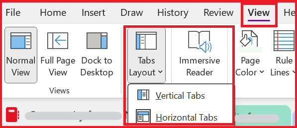 How to see in the onenote view display the tabs setup option ...