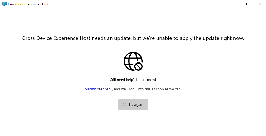 Cross Device Experience Host won't update on my Windows 10 device (Edit: Problem is solved ...