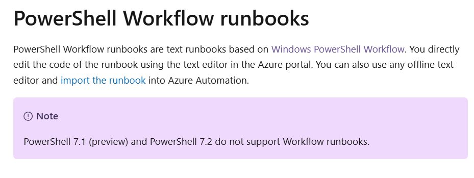 Azure Automation Runbook PowerShell Workflow v7.2 Support - Microsoft Q&A Azure Automation Runbook PowerShell Workflow v7.2 Support - Microsoft Q&A