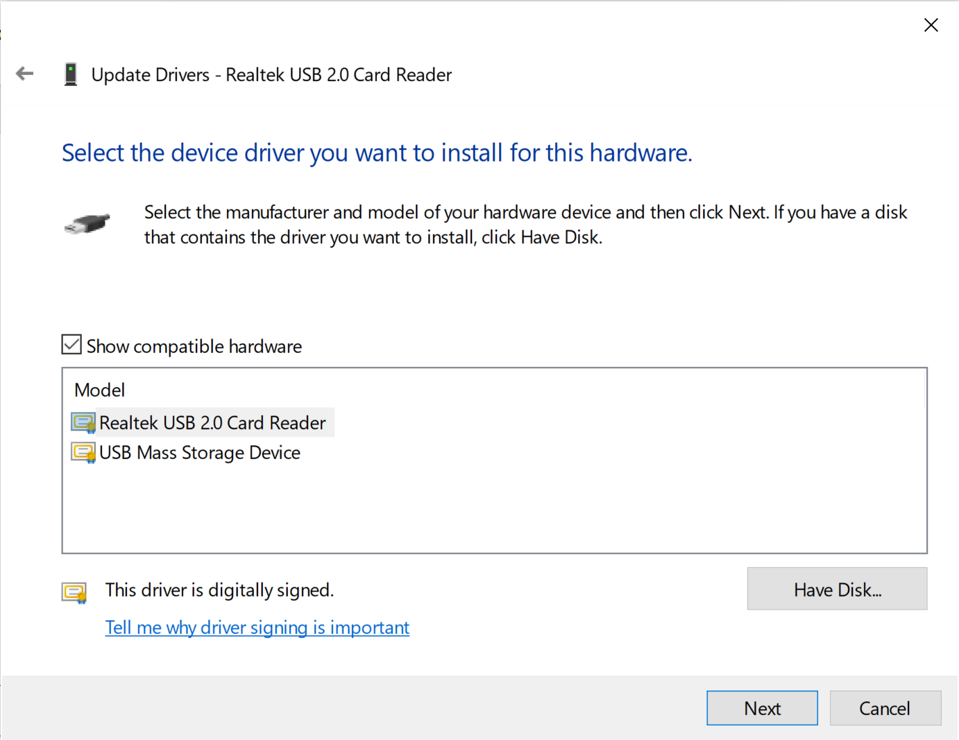 RealTek USB Card Reader 2.0 Update - Microsoft Q&A
