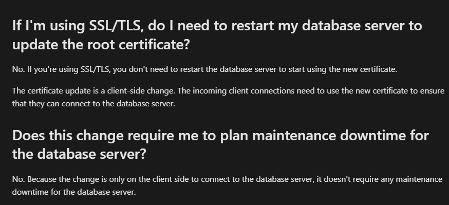 Changes in the root certificate rotation for Azure Database for MySQL - Microsoft Q&A