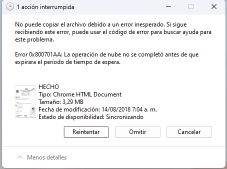 Error 0x800701AA: La operación de nube no se completó - Microsoft Q&A