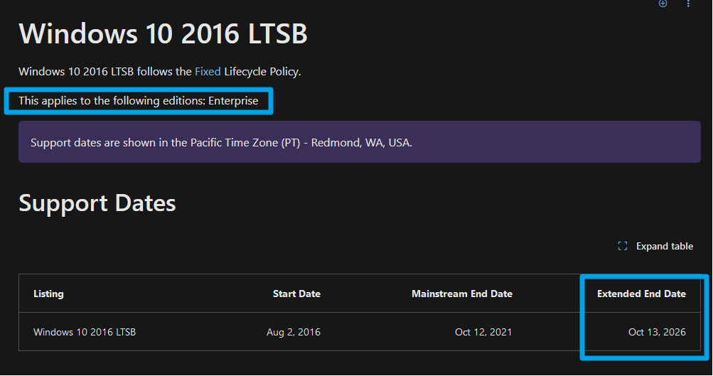 Extended Support - Windows 10 Enterprise 2016 LTSB - Microsoft Q&A