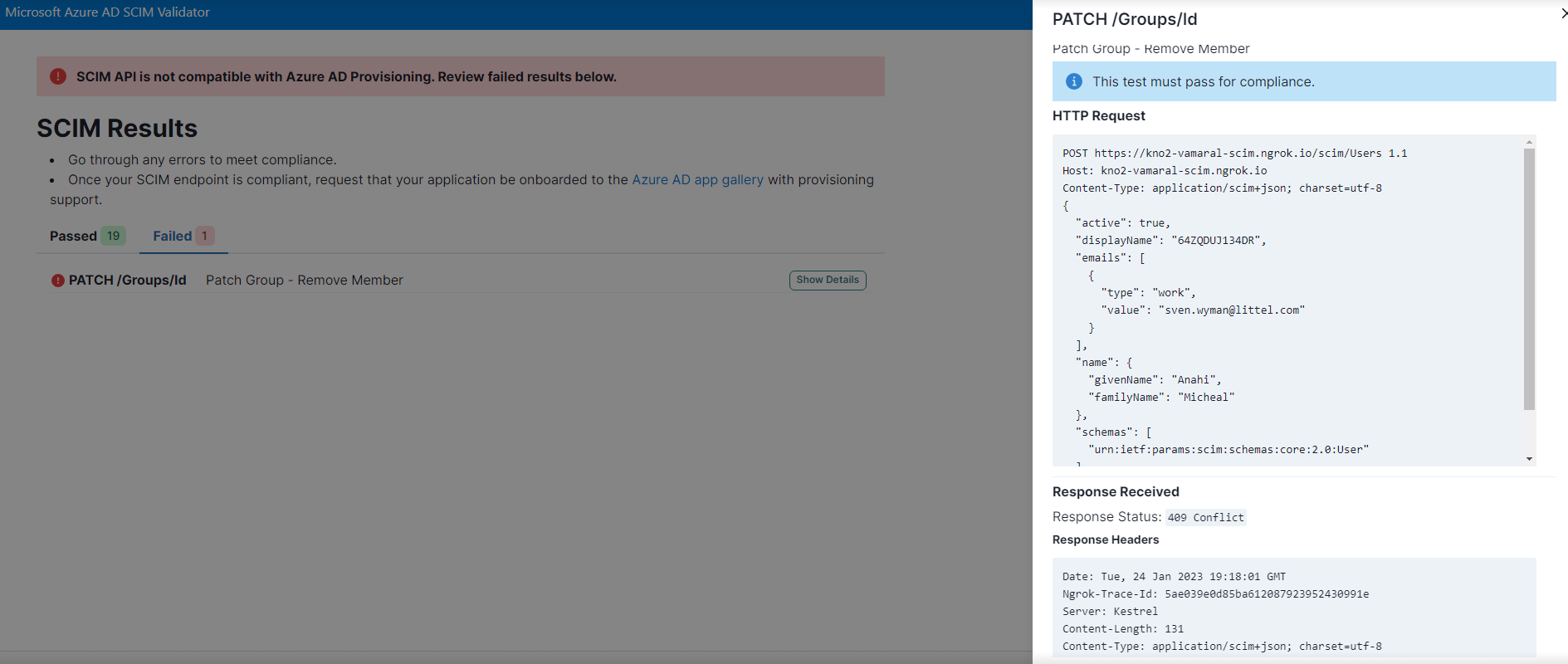 Azure SCIM Validator Tool - Patch Group - Remove Member is failing - Microsoft Q&A